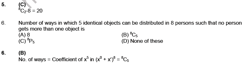 JEE Mathematics Permutation and Combination MCQs Set A with Answers